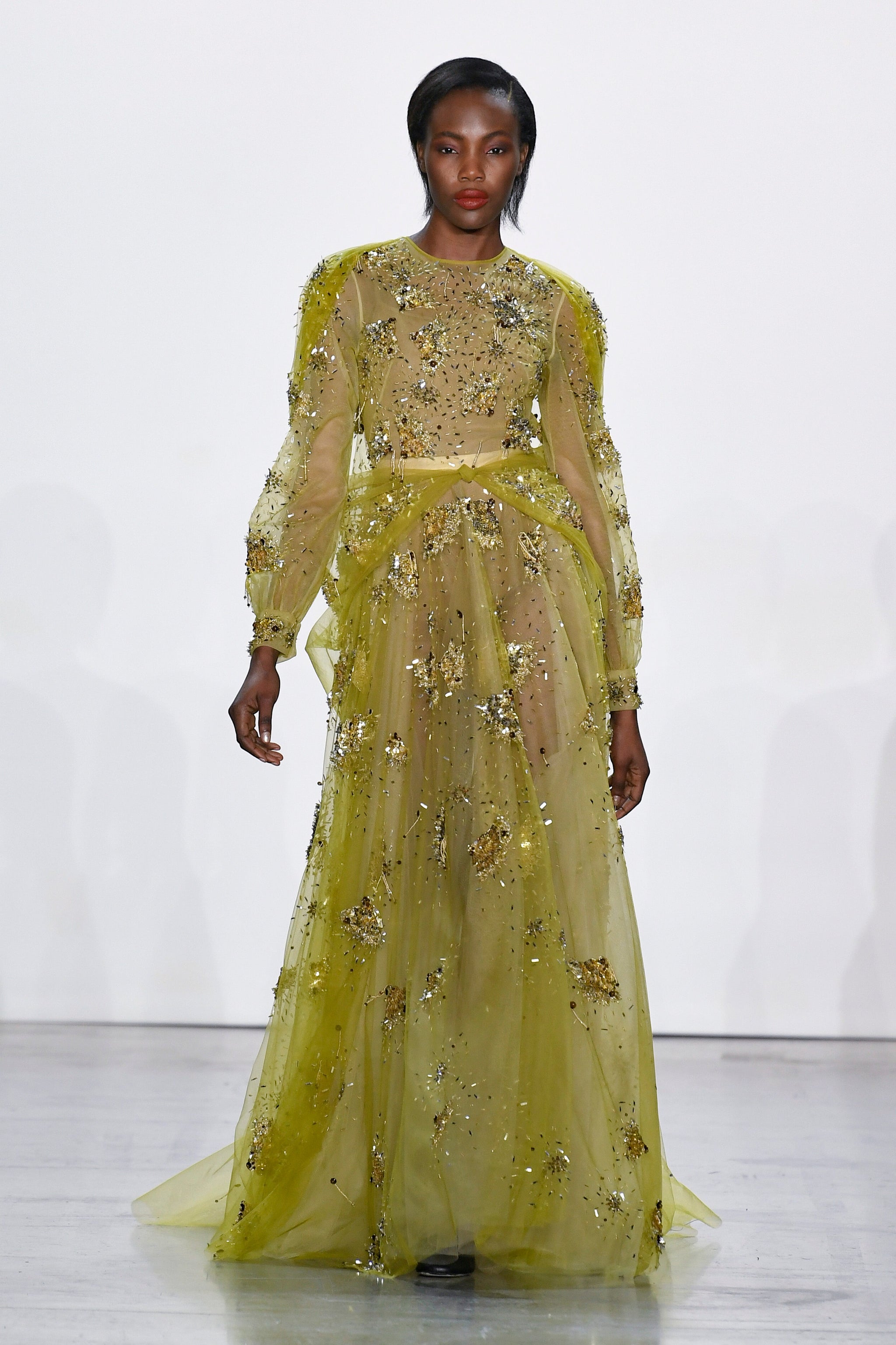 Embroidered Faille Color Blocked Gown