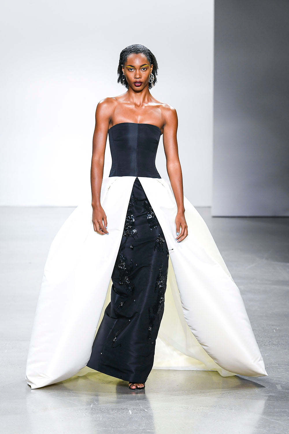 Embroidered Faille Color Blocked Gown